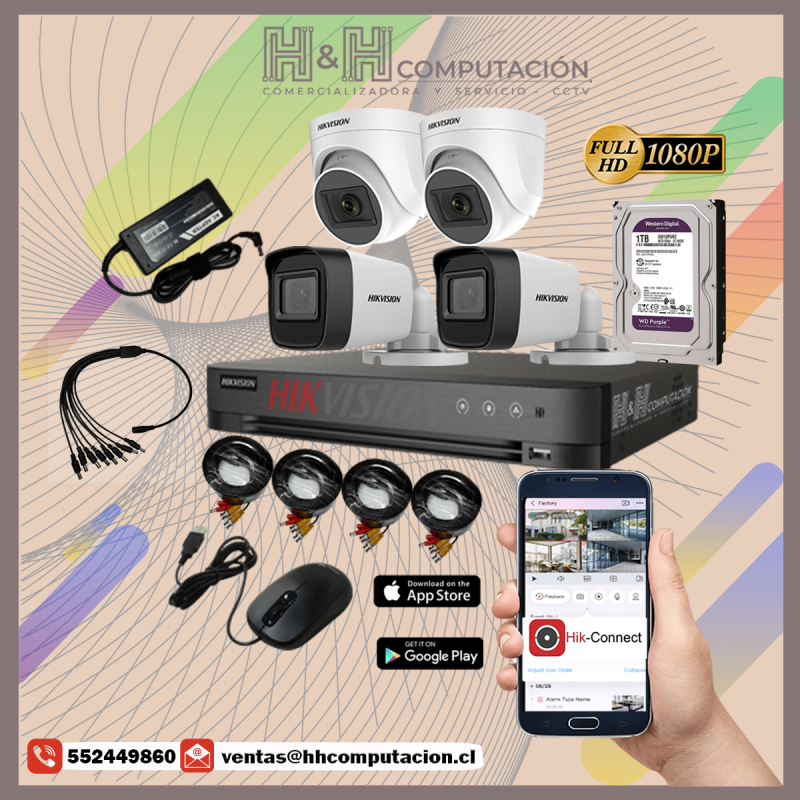 KIT DE 4 CAMARAS HIKVISION